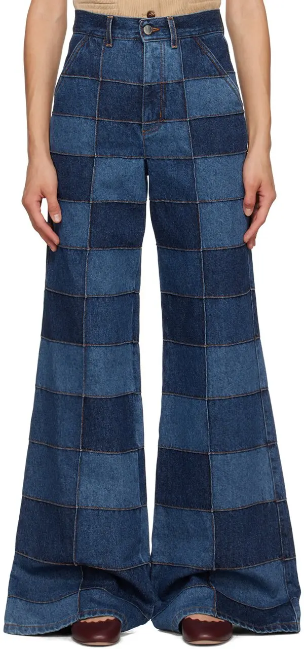 Chloé Patchwork Wide-leg Jeans - Blue