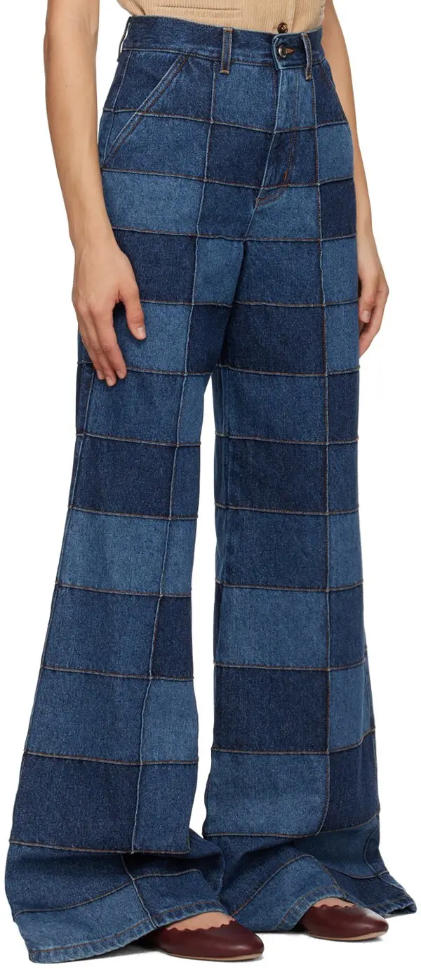Chloé Patchwork Wide-leg Jeans - Blue
