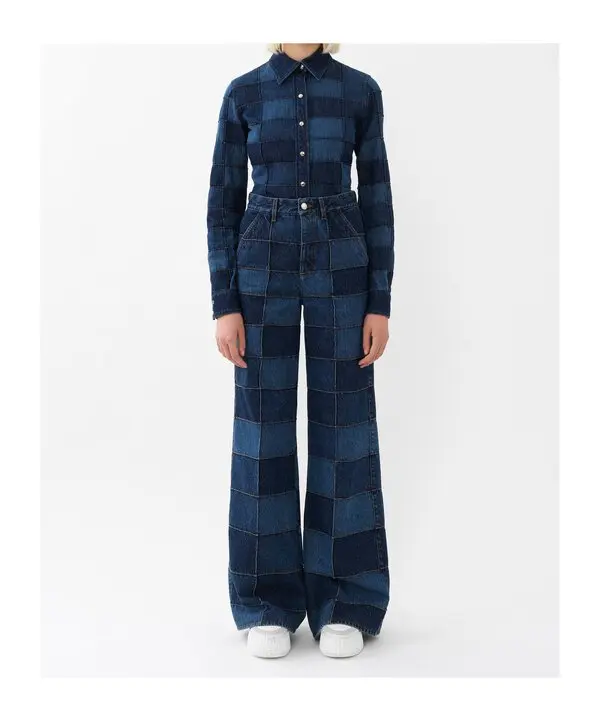 Chloé Patchwork Wide-leg Jeans - Blue