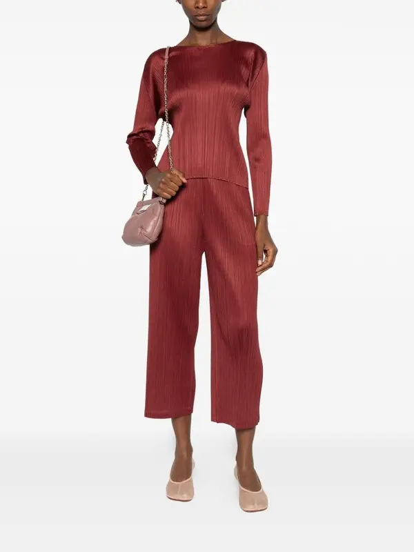 Issey Miyake Elastic Waist Pleated Trousers - Brownish Red