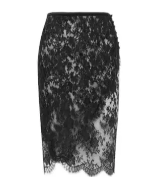 Saint Laurent Wrap Lace Detailed Pencil Skirt - Black