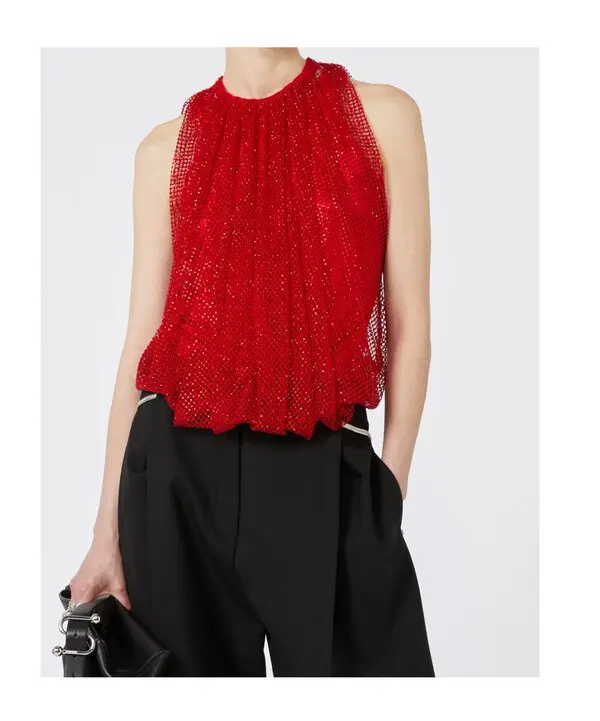Sportmax Embellished Mesh Tank Top - Red