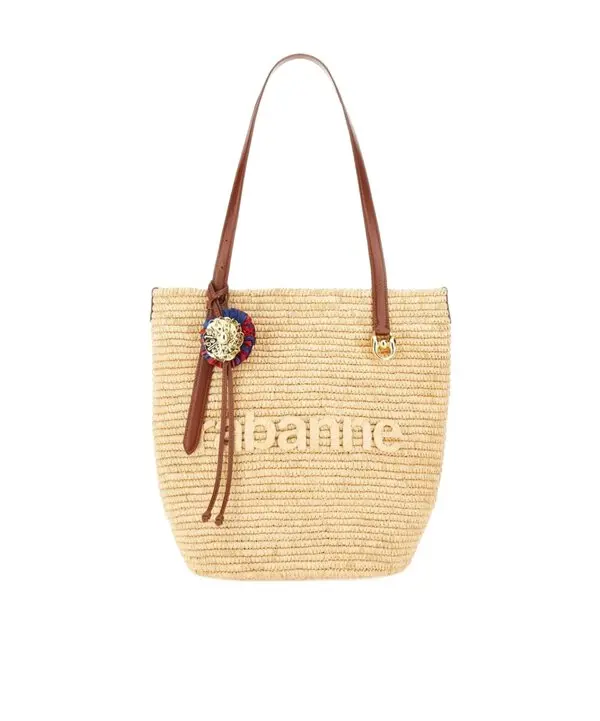 Rabanne Woven Raffia Tote Bag - Nude