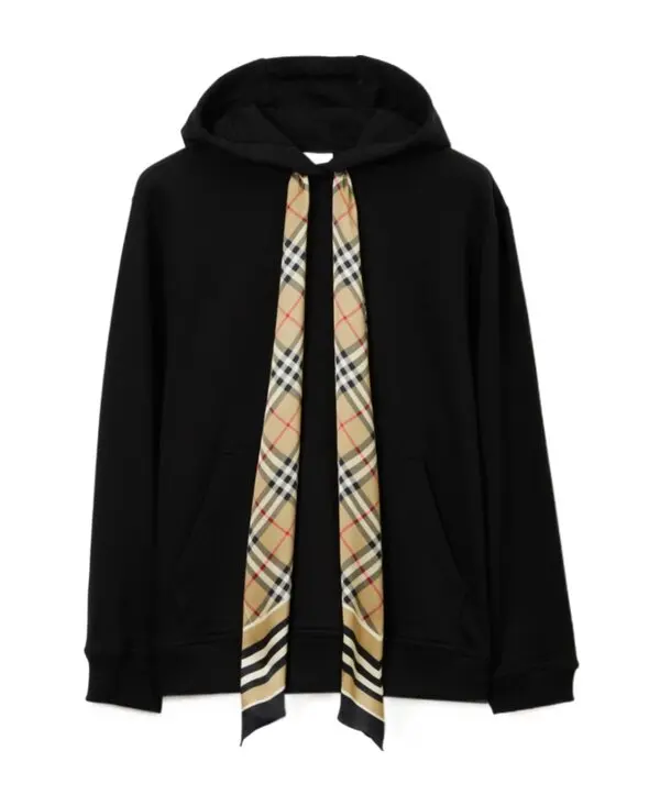 Burberry Checked Drawstring Long-sleeved Hoodie