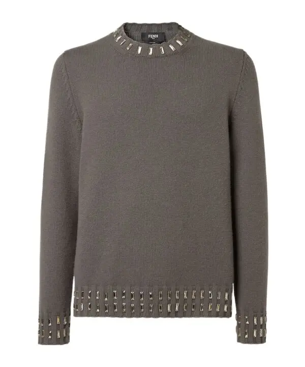 Fendi Embellished Crewneck Knitted Jumper - Grey