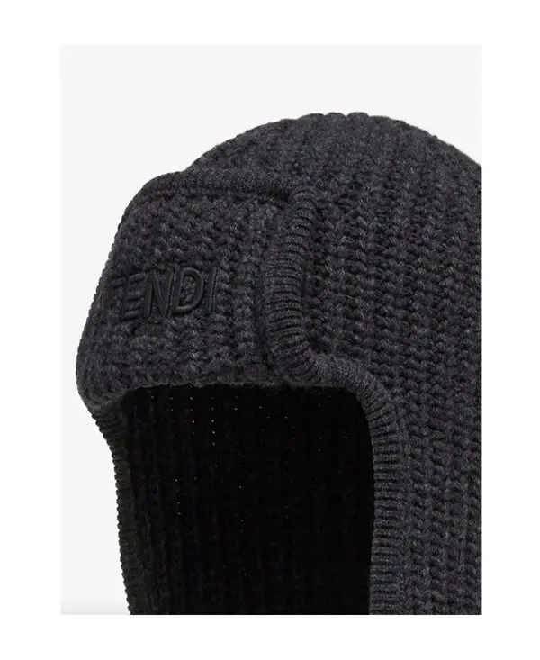 Fendi Ribbed Woolen Beanie Hat With Earflaps And Ties