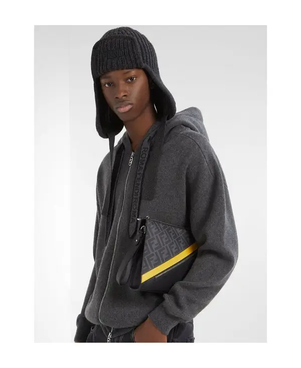 Fendi Ribbed Woolen Beanie Hat With Earflaps And Ties