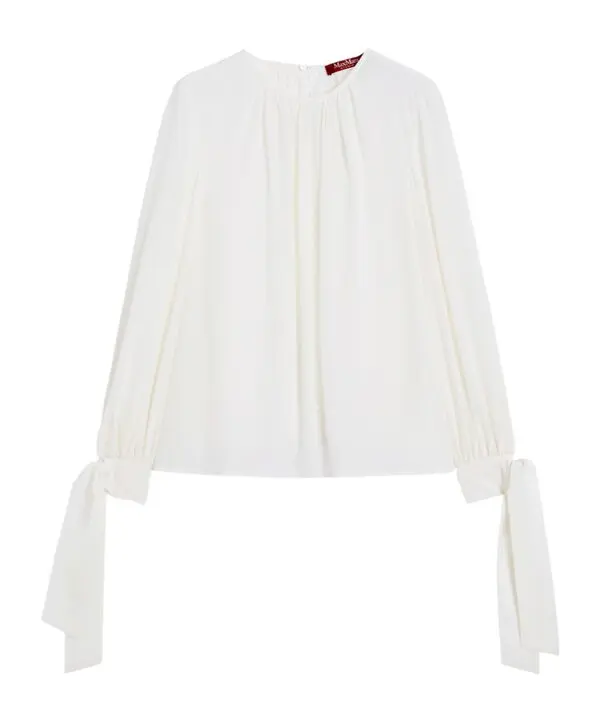 Max Mara Silk Crepe De Chine Blouse With Bow Detail Cuffs - Ivory