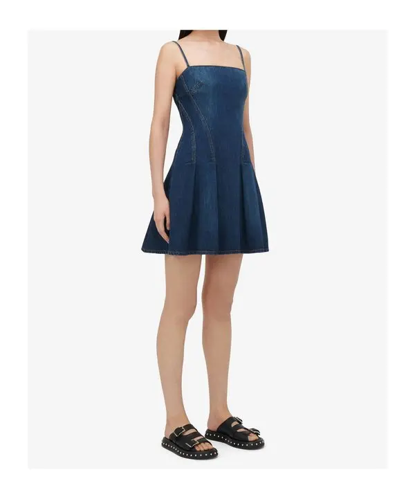 Alexander McQueen Flared Denim Dress With Pleated Skirt