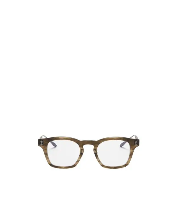 AKONI Full-rimmed Eyeglasses With Geometric Mirror Plano Lenses - Green Turtle Shell Swirl - Black Iron