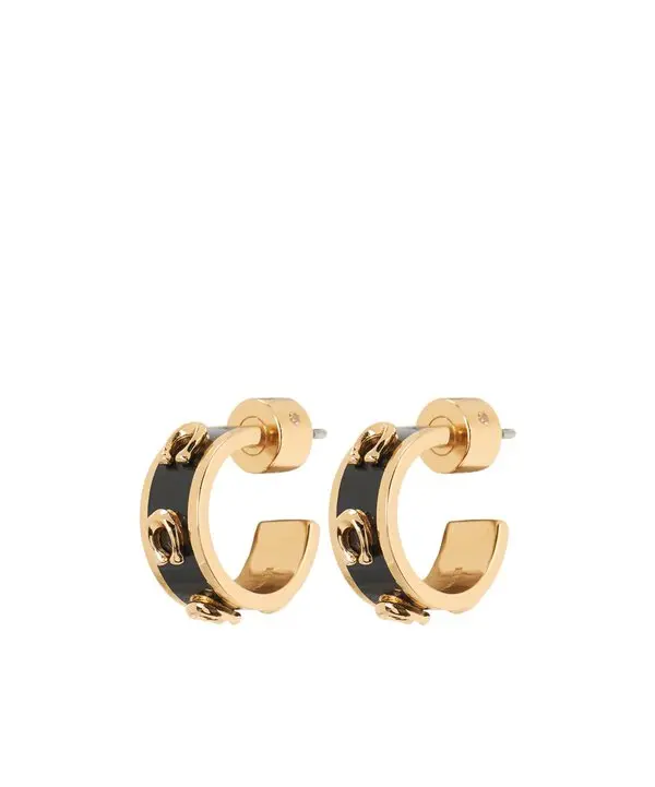 COACH Round Logo Earrings - Black/gold