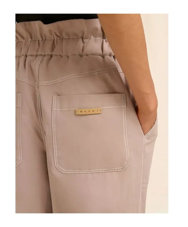 Marni High-waisted Elasticated Paper Bag Waist Gabardine Trousers - Cement