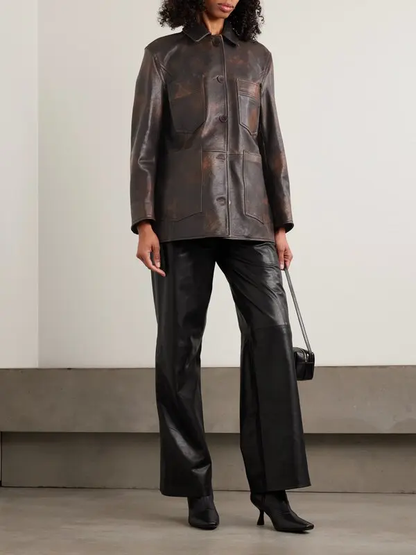 Nour Hammour Milo Patchwork Leather Wide-leg Pants