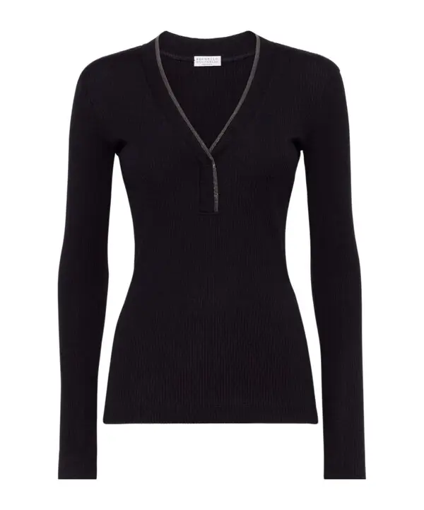 Brunello Cucinelli Monili Bead-embellished V-neck Jumper