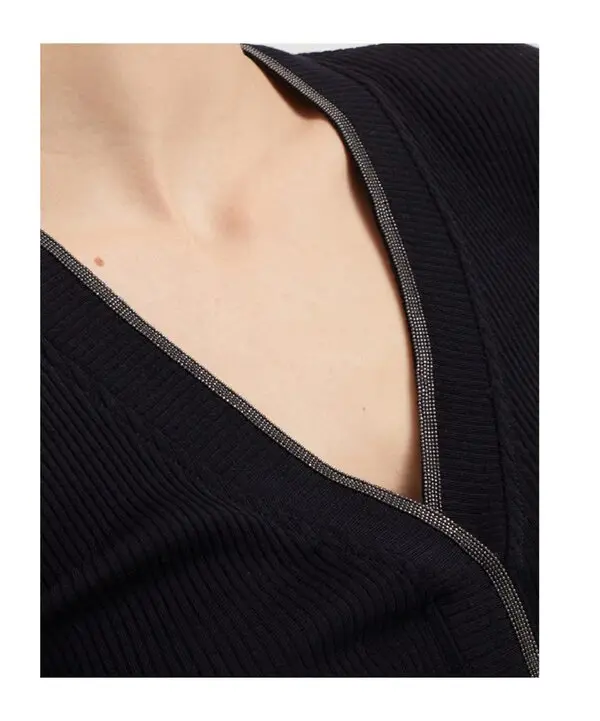 Brunello Cucinelli Monili Bead-embellished V-neck Jumper