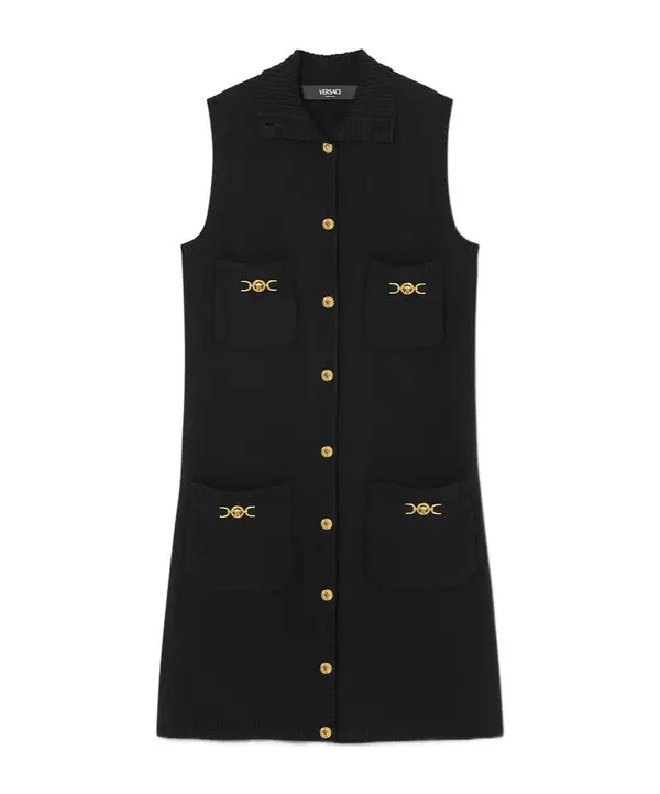 Versace Sleeveless Button-up Knitted Mini Dress With Medusa '95 Hardware
