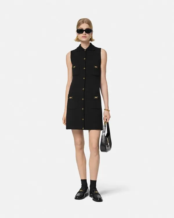 Versace Sleeveless Button-up Knitted Mini Dress With Medusa '95 Hardware