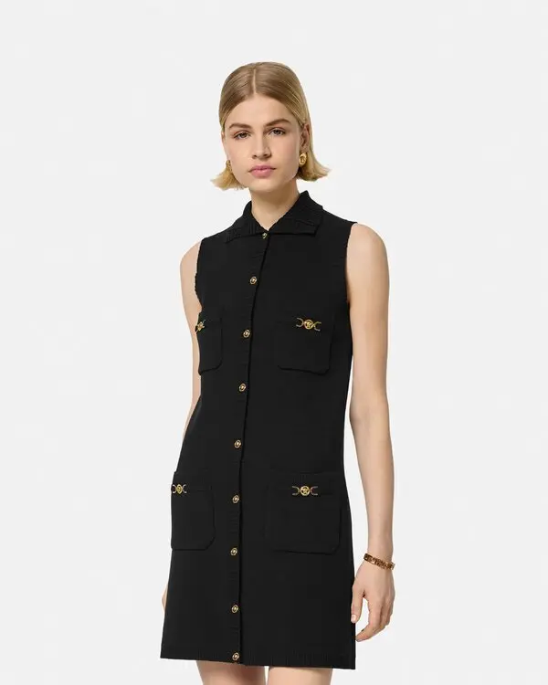 Versace Sleeveless Button-up Knitted Mini Dress With Medusa '95 Hardware
