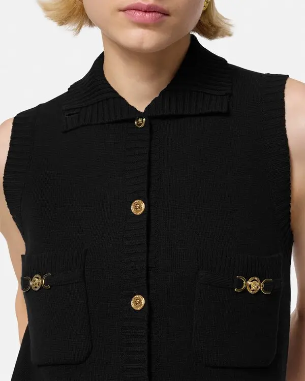 Versace Sleeveless Button-up Knitted Mini Dress With Medusa '95 Hardware