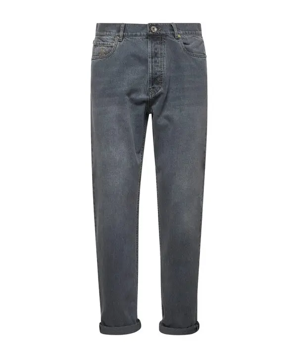 Brunello Cucinelli Garment-dyed Jeans With Logo Patch
