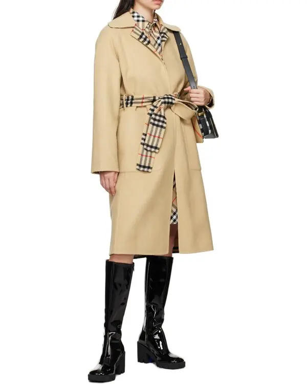 Burberry Long Sleeved Belted Reversible Trench Coat - Flaxen