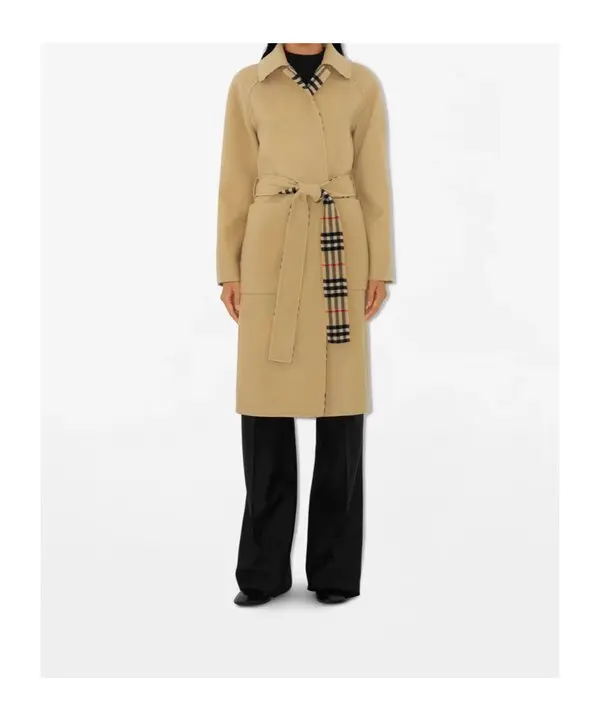 Burberry Long Sleeved Belted Reversible Trench Coat - Flaxen