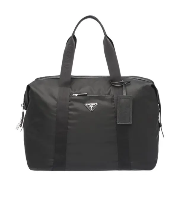 Prada Logo Triangle Zipped Travel Bag - Black