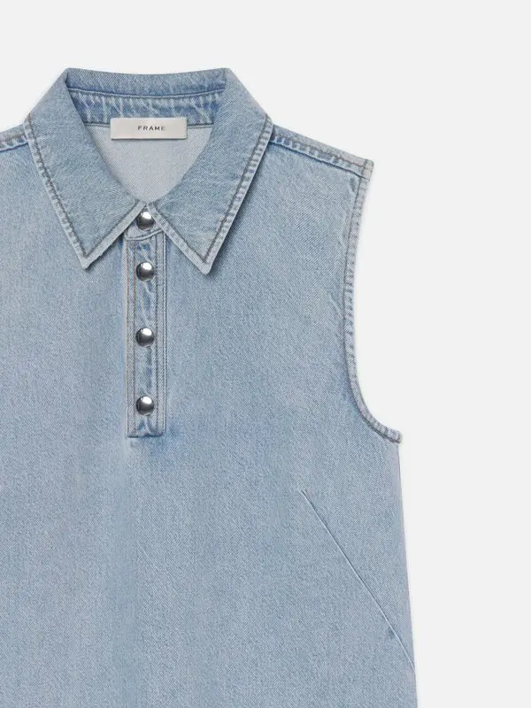 FRAME Pointed Collar Sleeveless Denim Dress