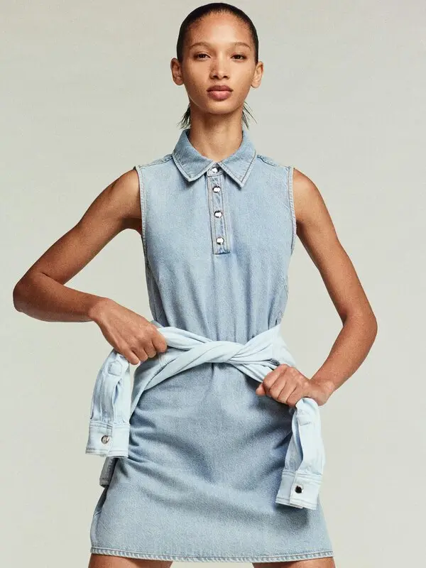 FRAME Pointed Collar Sleeveless Denim Dress