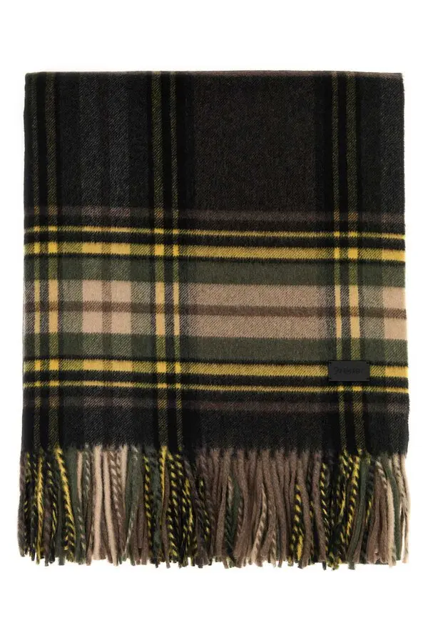 Saint Laurent Checked Fringed Scarf - Black