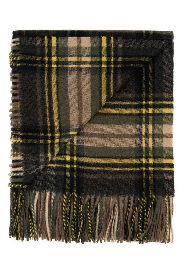 Saint Laurent Checked Fringed Scarf - Black
