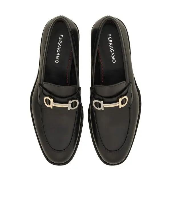 FERRAGAMO Gancini-plaque Almond-toe Loafers - Black