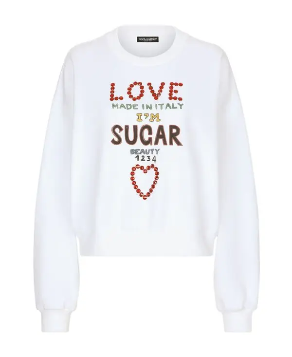 Dolce & Gabbana Slogan Printed Jersey Sweatshirt - White