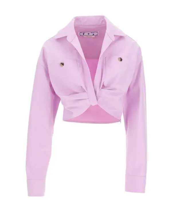 Off-White Long-sleeved Cropped Shirt With Logo Detail - Pink