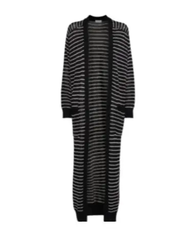 Brunello Cucinelli Long Striped Cardigan - Lignite Ash