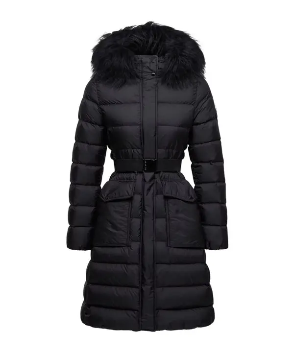 Moncler Khloesse Hooded Long Down Coat With Fur Trim - Black