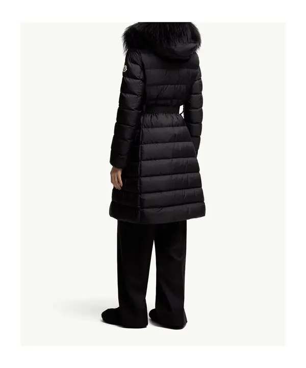 Moncler Khloesse Hooded Long Down Coat With Fur Trim - Black