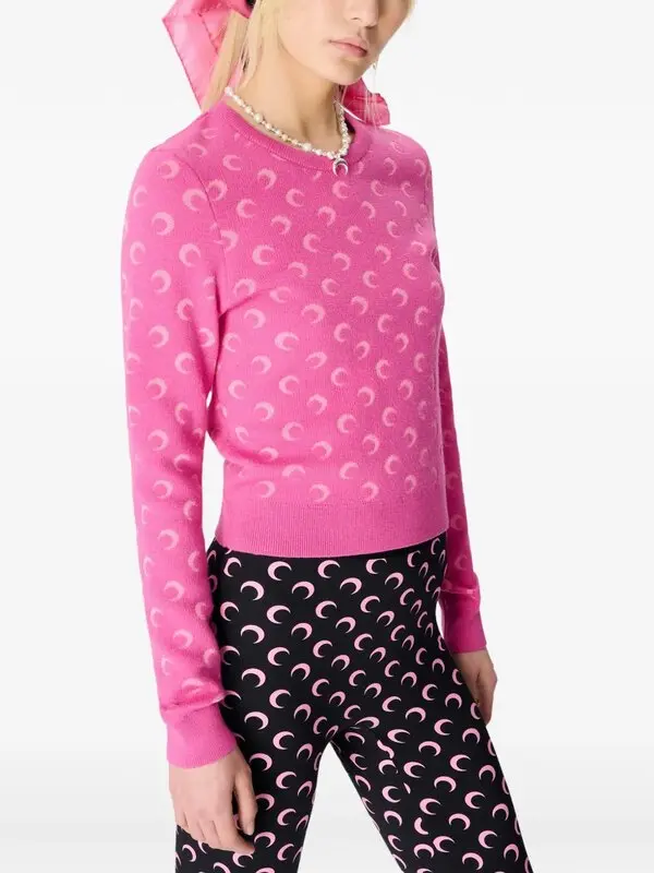 MARINE SERRE Moon Jacquard Knitted Sweater - Pink