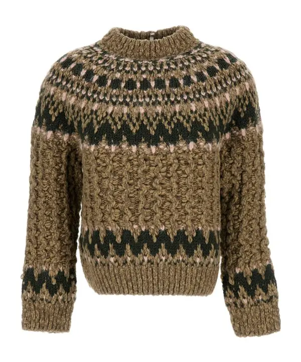 Moncler Long-sleeved Fair Isle Knit Sweater - Brown