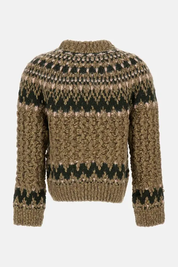 Moncler Long-sleeved Fair Isle Knit Sweater - Brown