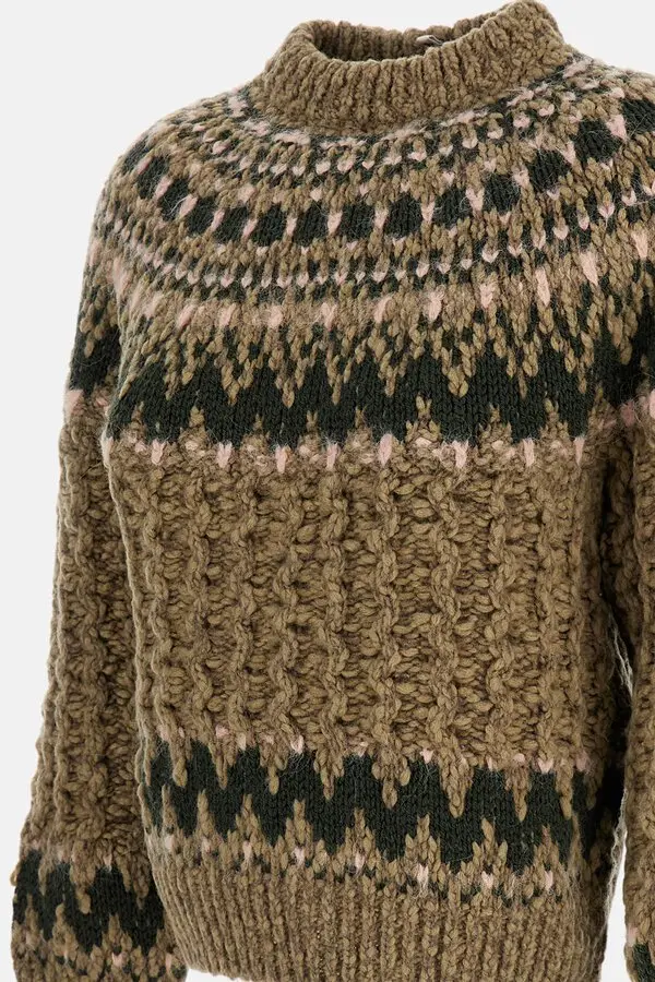 Moncler Long-sleeved Fair Isle Knit Sweater - Brown