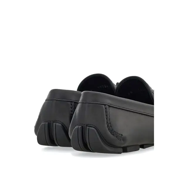 FERRAGAMO Gancini Embossed Leather Driving Loafers - Black