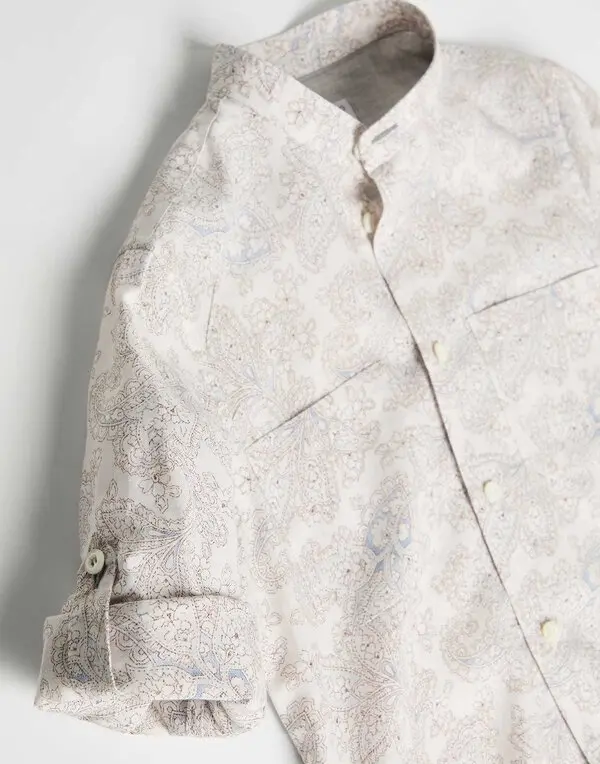 Brunello Cucinelli Paisley Print Band Collar Shirt