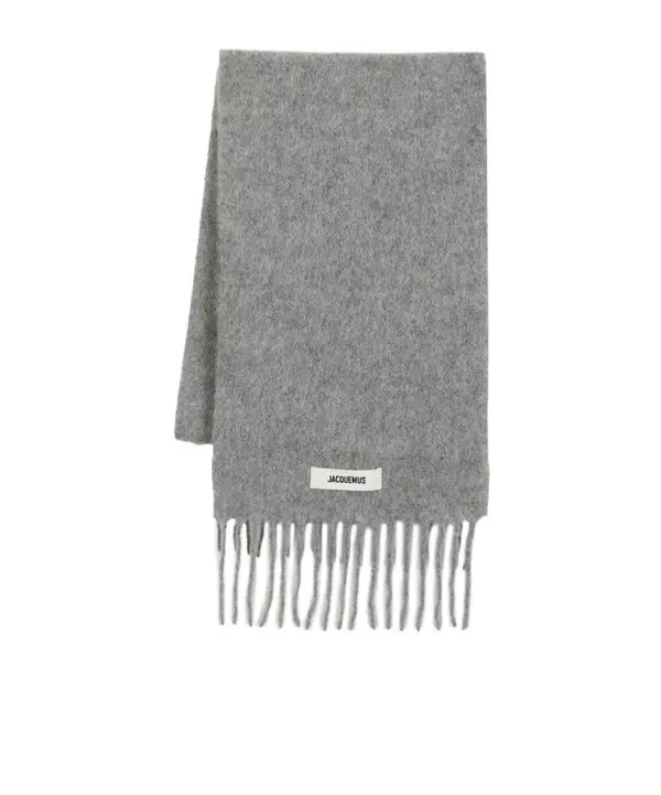 Jacquemus Logo Patch Fringed Scarf - Grey