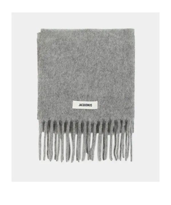 Jacquemus Logo Patch Fringed Scarf - Grey