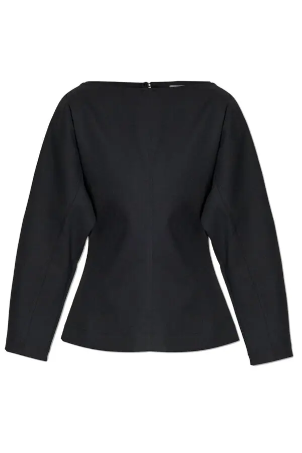 Studio Nicholson Long Sleeved Boatneck Top With Back Button Closure - Black