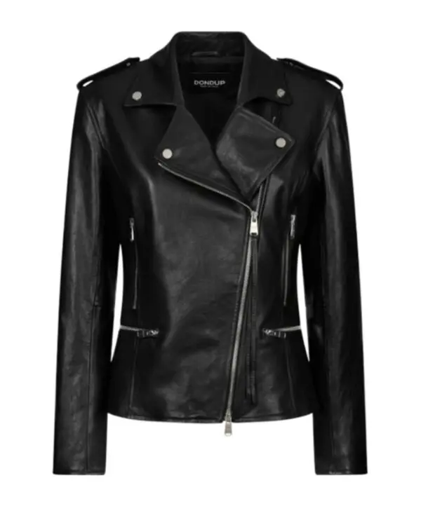 DONDUP Asymmetrical Zip Leather Biker Jacket