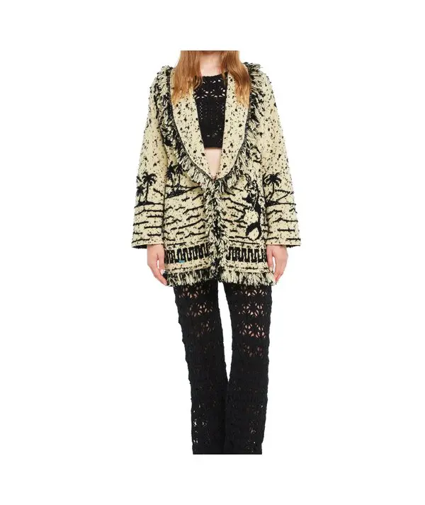 Alanui Ocean Whispers Cardigan With Geometric Motif And Fringed Edges