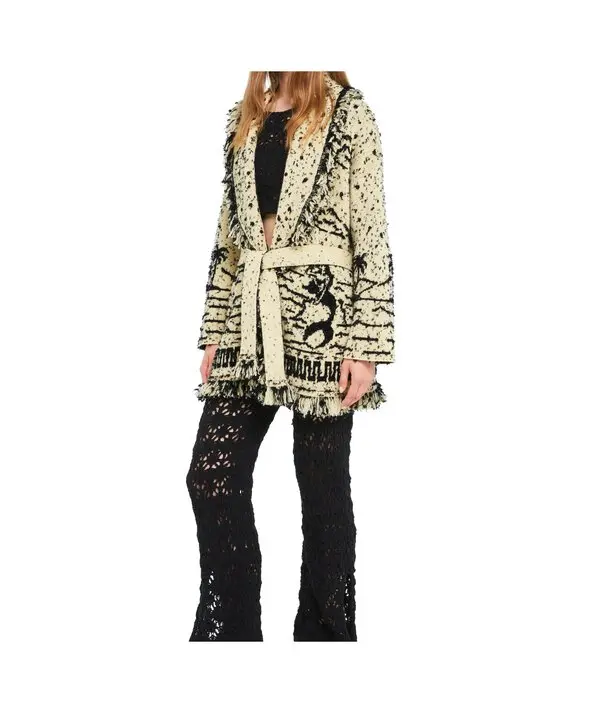 Alanui Ocean Whispers Cardigan With Geometric Motif And Fringed Edges