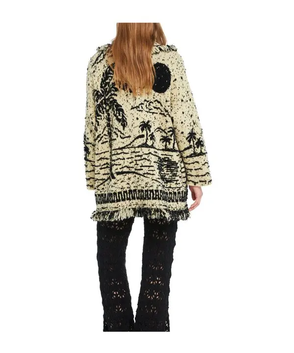 Alanui Ocean Whispers Cardigan With Geometric Motif And Fringed Edges